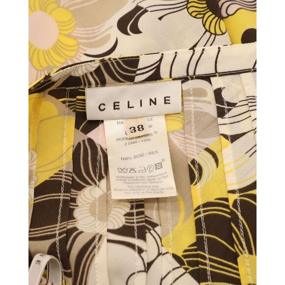 Celine | Skirts | Celine Floral Print Pleated Skirt In Yellow Silk ...